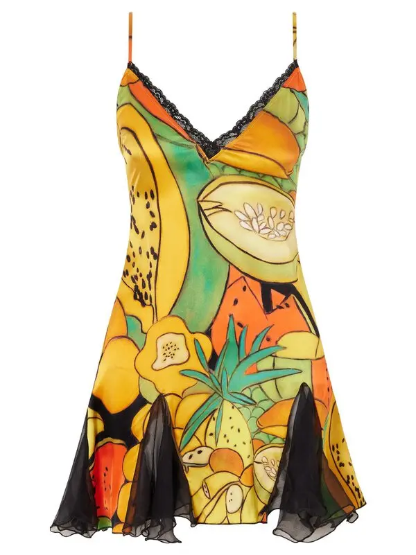 DONDE ESTEBAN Frutas Ruffled Lace-trimmed Printed Mini Dress - Multi