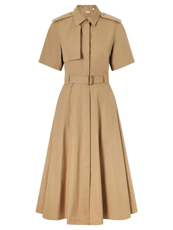 Burberry Belted Cotton-gabardine Midi Dress - Neutrals
