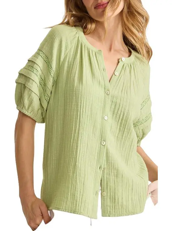 Tommy Bahama Lace Inset Cotton Gauze Button-up Shirt - Lt Rosemary