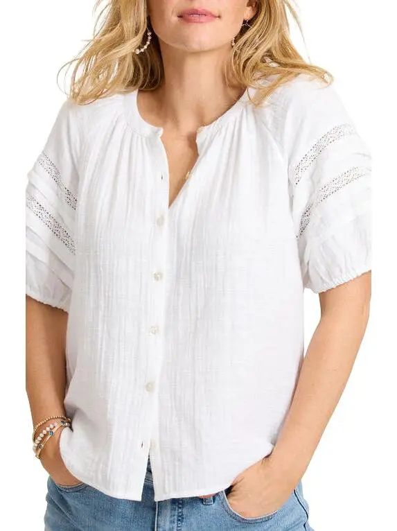 Tommy Bahama Lace Inset Cotton Gauze Button-up Shirt - White