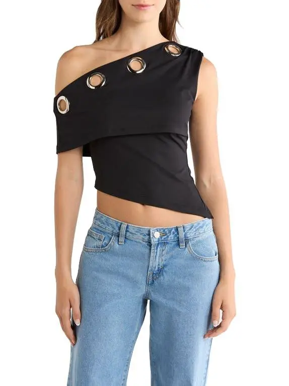 Princess Polly Grommet One-shoulder Top - Black