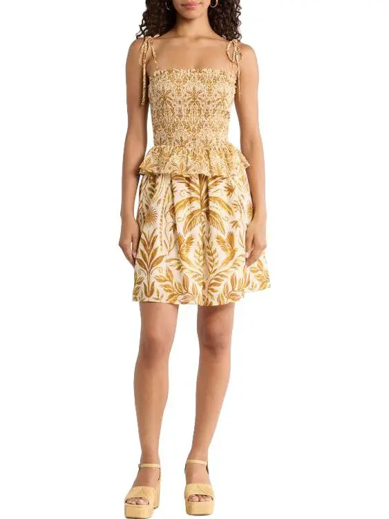 SUGARLIPS Calina Tropical Irvine Smocked Sundress - Cream-brown