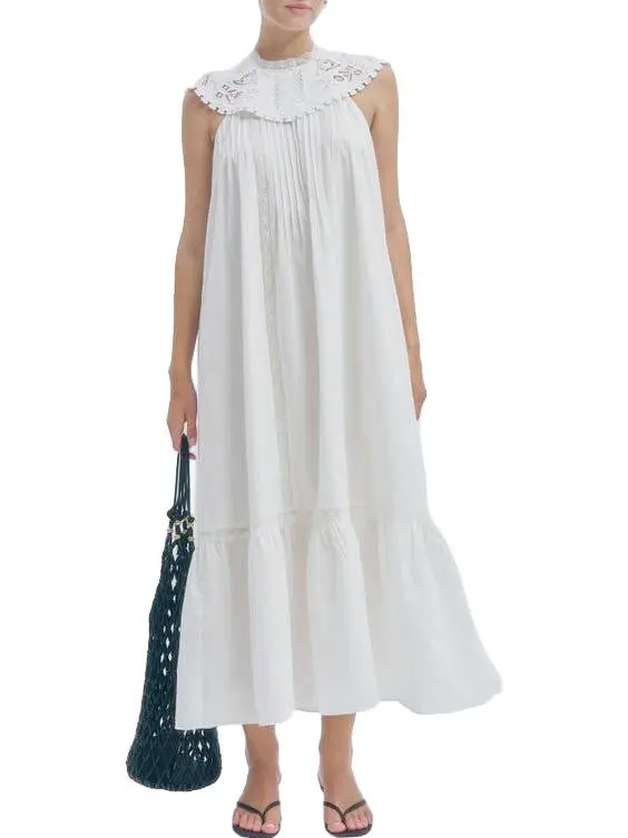MAUDE CLUB Carrie Pintuck Pleat Sleeveless Dress - White