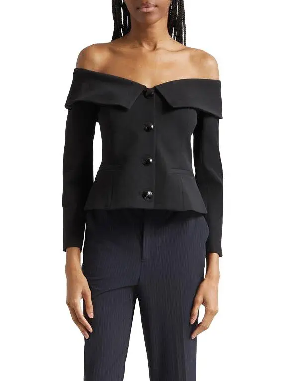 L'Agence Ingrid Off-the-shoulder Blazer Top - Black