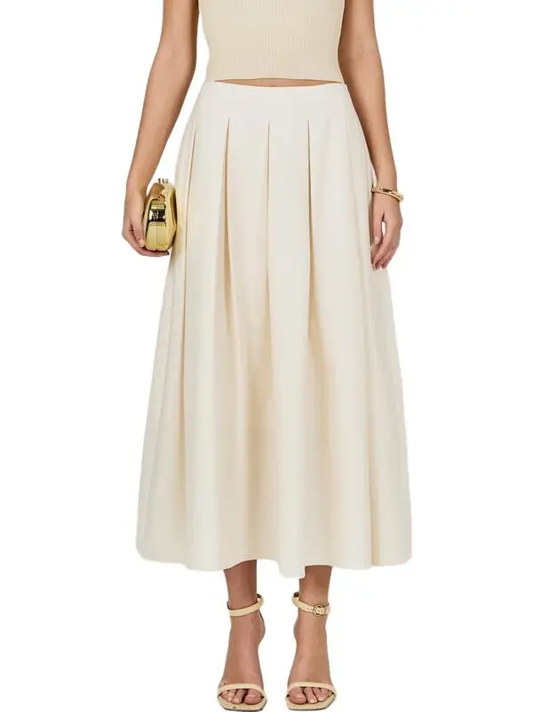 Endless Rose Pleated A-line Midi Skirt - Ivory
