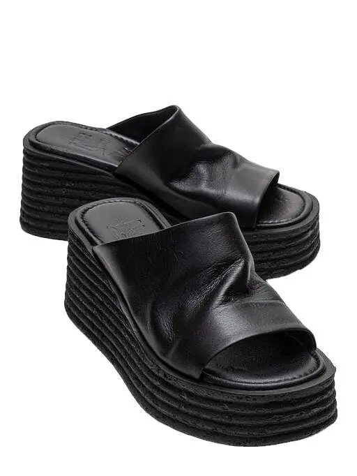 FOREVER & ALWAYS SHOES Marc Leather Wedge Sandal - Black