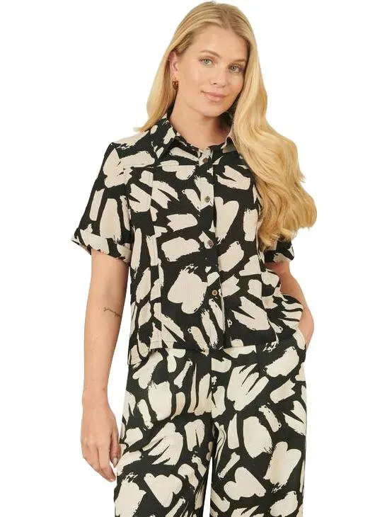 YUMI Printed Relaxed Fit Shirt - Black