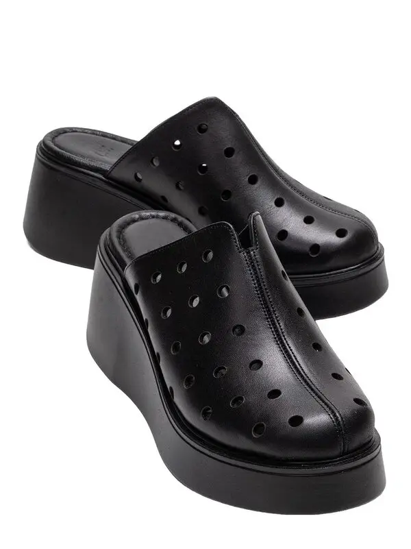 FOREVER & ALWAYS SHOES Nives Leather Wedge Sandal - Black