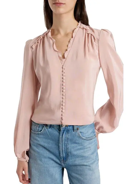Santorelli Blaine Long Sleeve Silk Top - Blush
