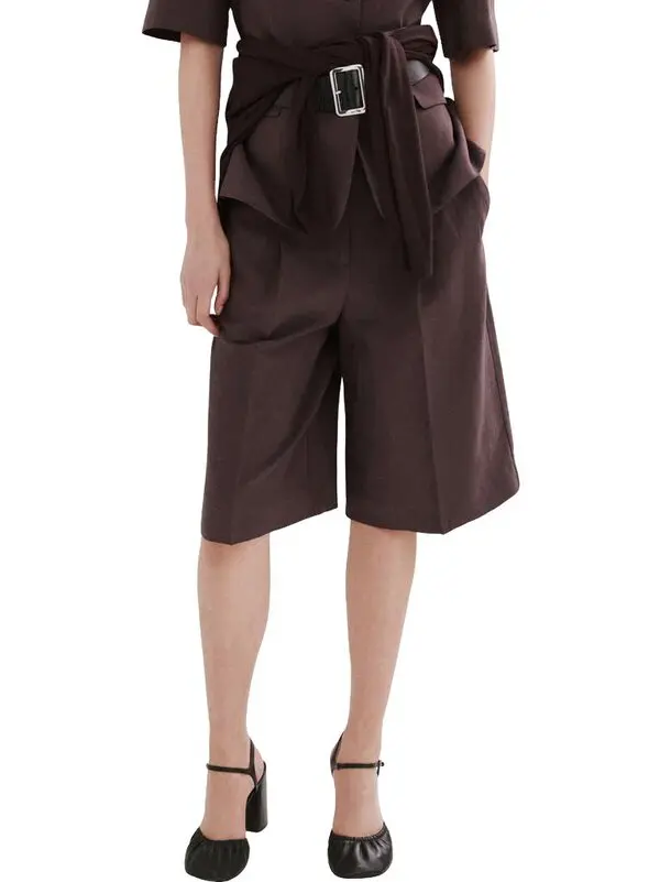 Mango Pleated Bermuda Shorts - Purple