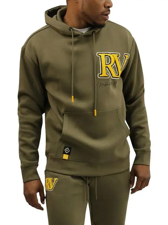 ROBERTO VINO Premium Blend Hoodie With Embroidered Graphic - Olive Green