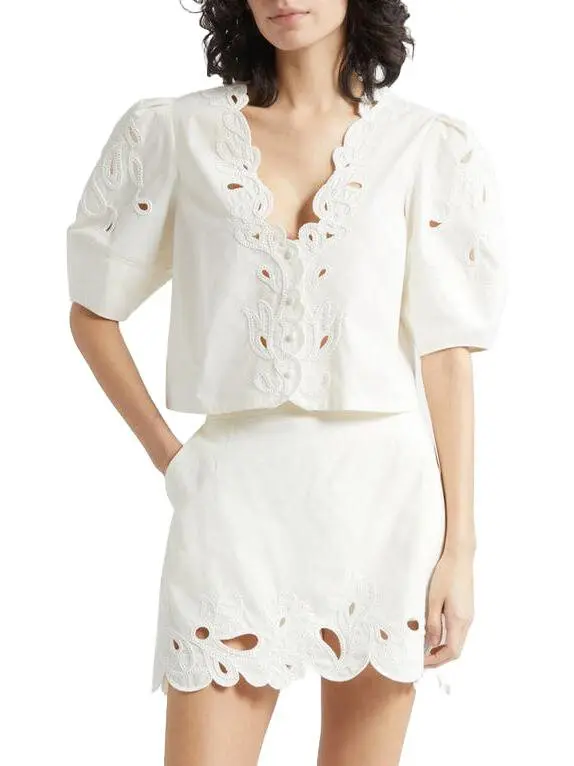 Cinq À Sept Paisley Bloom Embellished Bellara Top - Cream/white