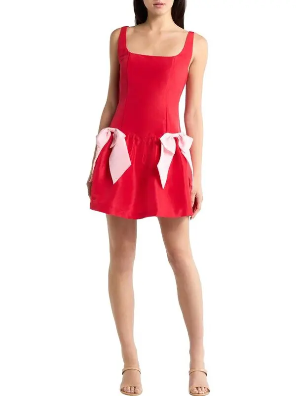SUGARLIPS Noretta Bow Satin Mini Dress - Red