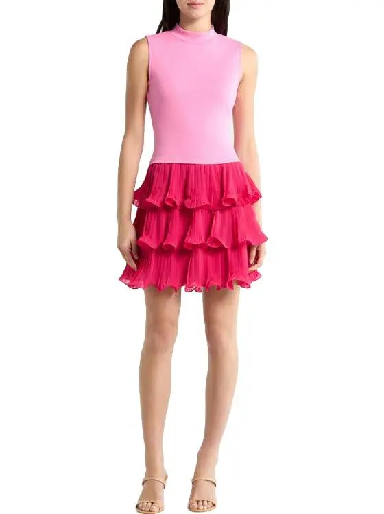SUGARLIPS Color Block Tiered Mini Dress - Pink-red