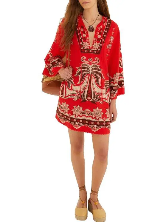 Farm Rio Ainika Garden Front Ties Minidress - Red
