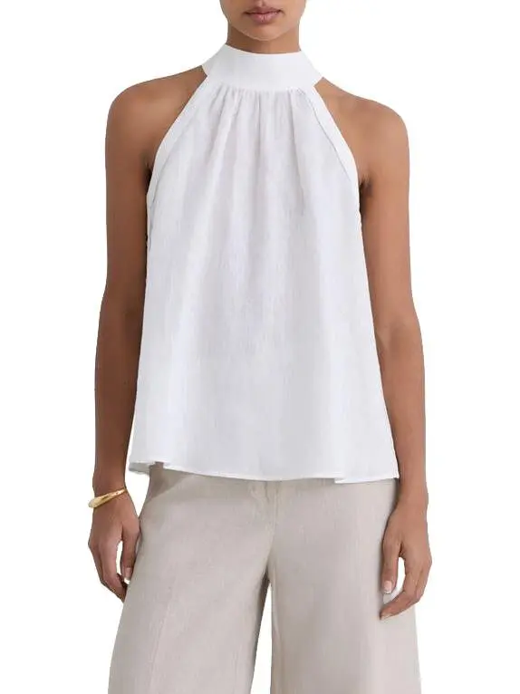 REISS Andi Sleeveless Linen Top - Ivory