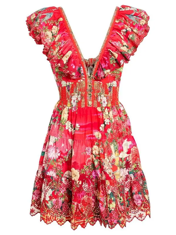Camilla Floral-print Cotton-poplin Mini Dress - Red