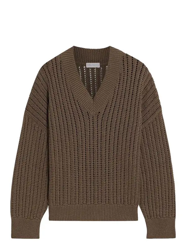 Brunello Cucinelli Open-knit Cotton Sweater - Chocolate