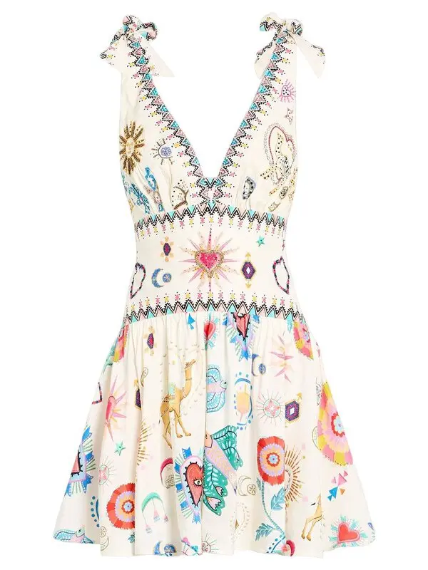 Camilla Crystal-embellished Printed Linen And Silk-blend Mini Dress - Ivory