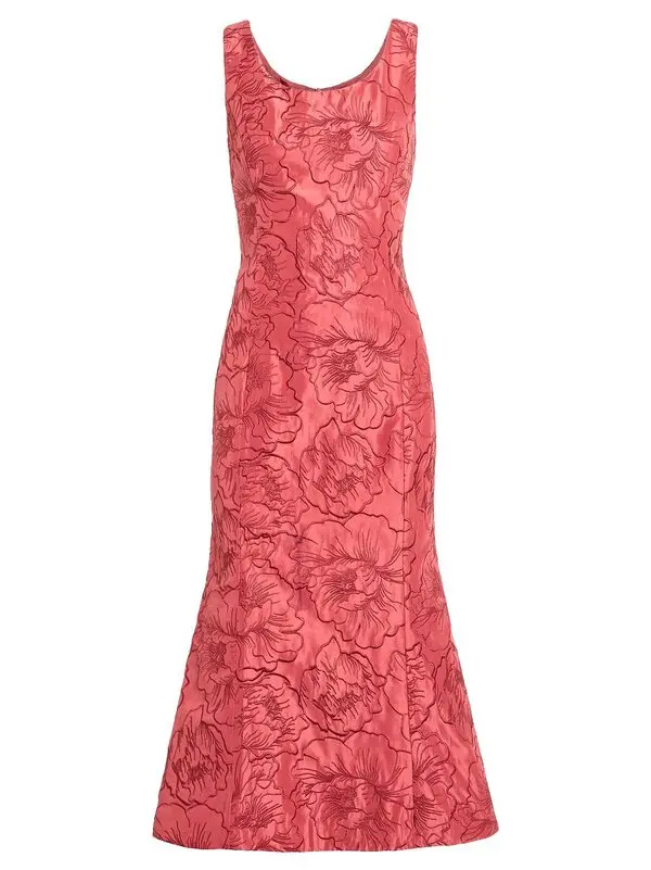 LEO LIN Embroidered Satin Midi Dress - Brick