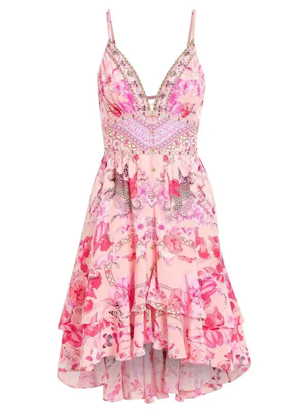 Camilla Crystal-embellished Printed Silk Dress - Pink