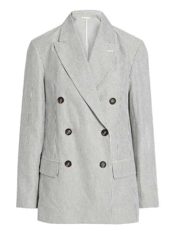 Brunello Cucinelli Double-breasted Striped Blazer - White