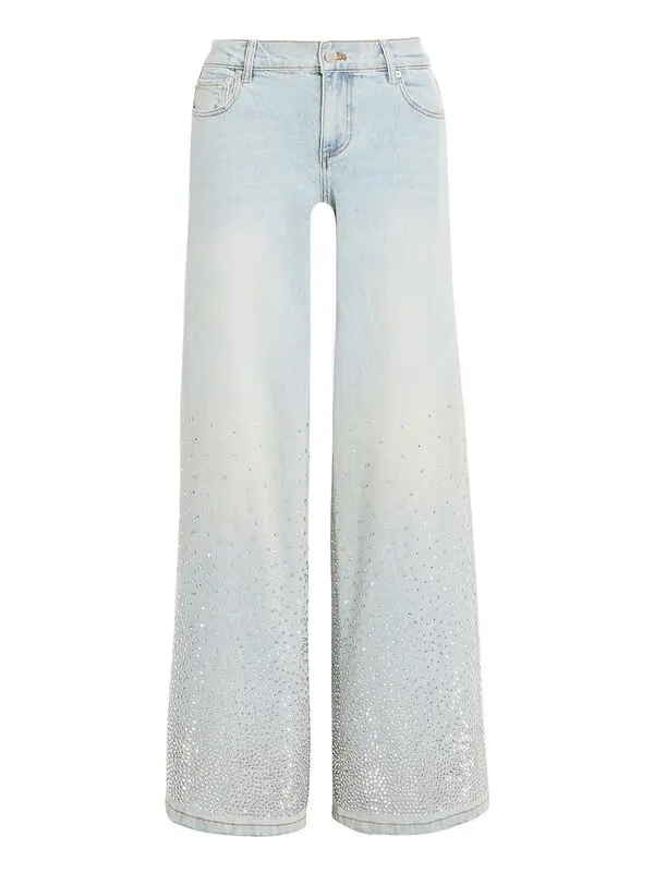 Alice + Olivia Crystal-embellished Wide-leg Jeans - Light Denim