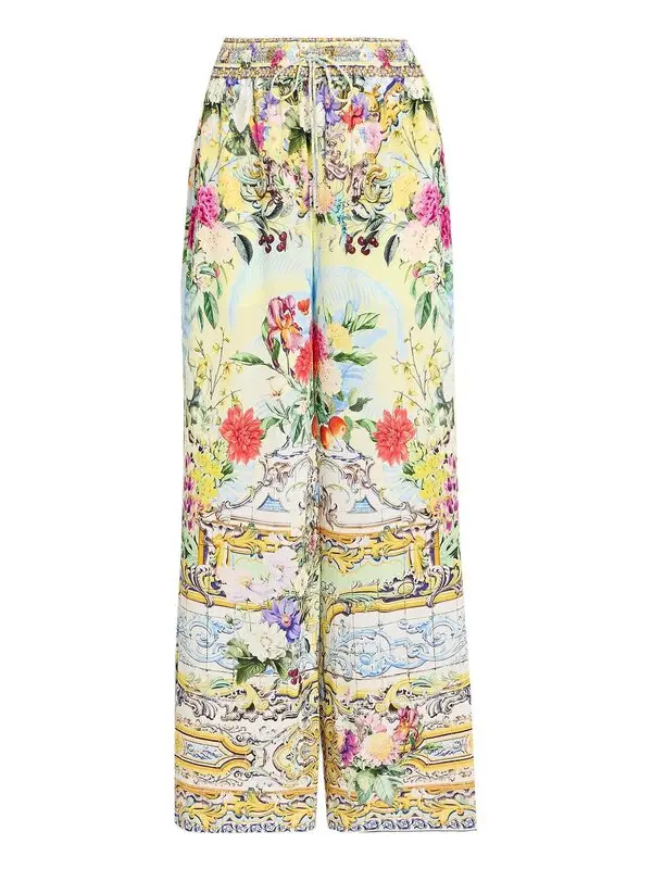 Camilla Printed Wide-leg Pants - Pastel Yellow