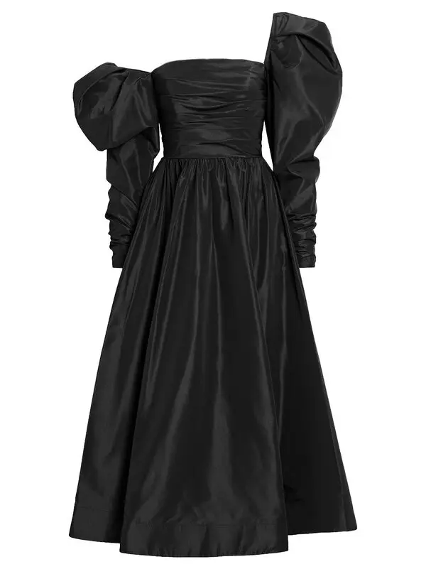 LEO LIN Madison One-shoulder Taffeta Midi Dress - Black