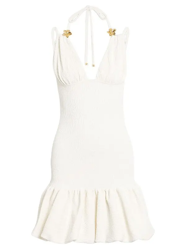 PatBO Floral Appliquéd Jacquard Mini Dress - Off-white