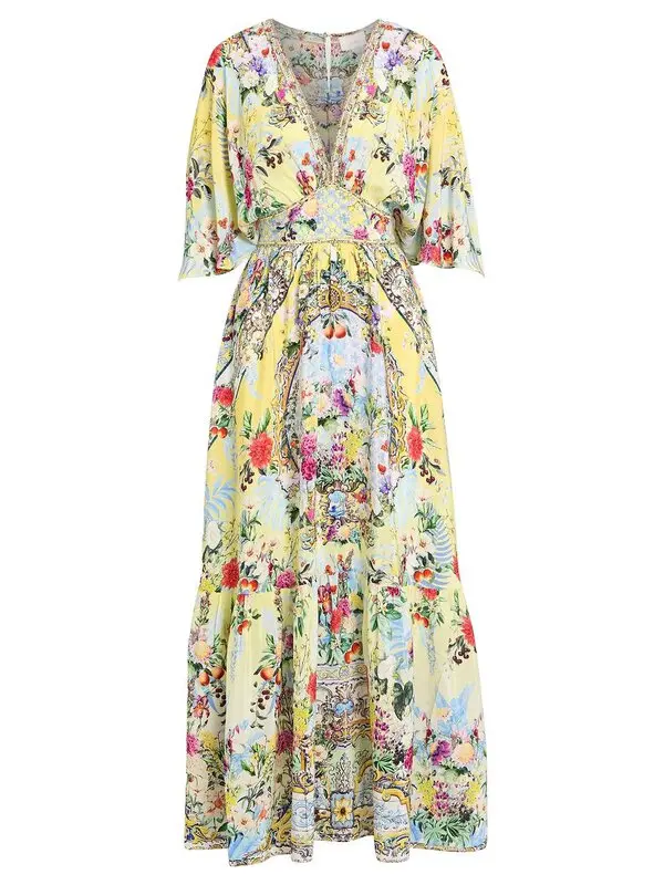 Camilla Crystal-embellished Printed Silk Maxi Dress - Pastel Yellow