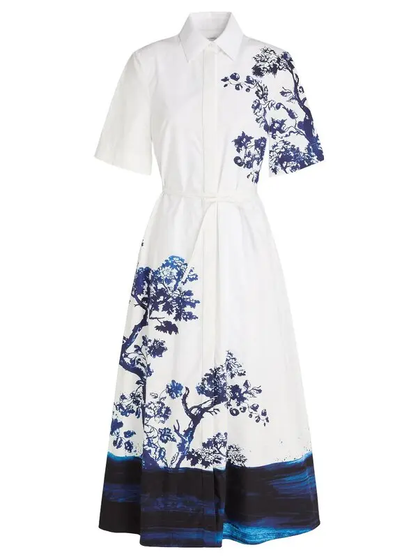Erdem Printed Cotton-poplin Midi Shirt Dress - White