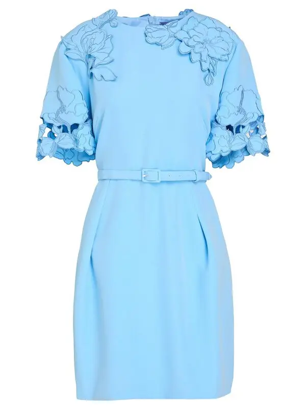 LEO LIN Aurelie Floral-appliquéd Mini Dress - Light Blue