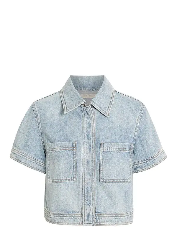 Alice + Olivia Tesha Cropped Denim Shirt - Light Denim