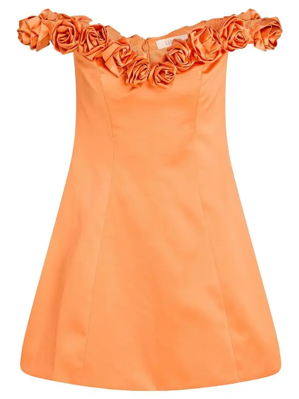LEO LIN Stella Off-the-shoulder Floral-appliquéd Mini Dress - Orange
