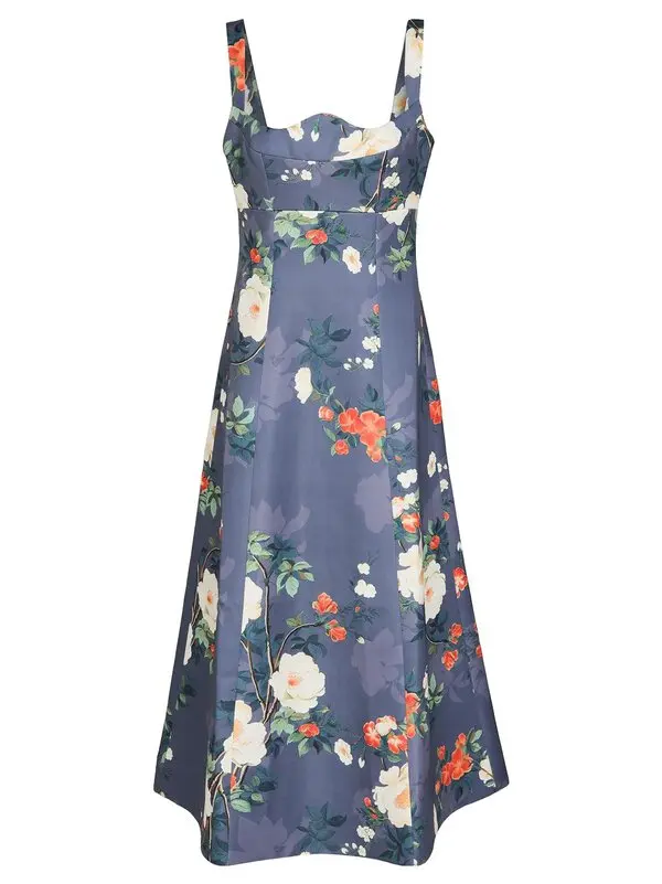 LEO LIN Odette Floral-print Midi Dress - Slate Blue