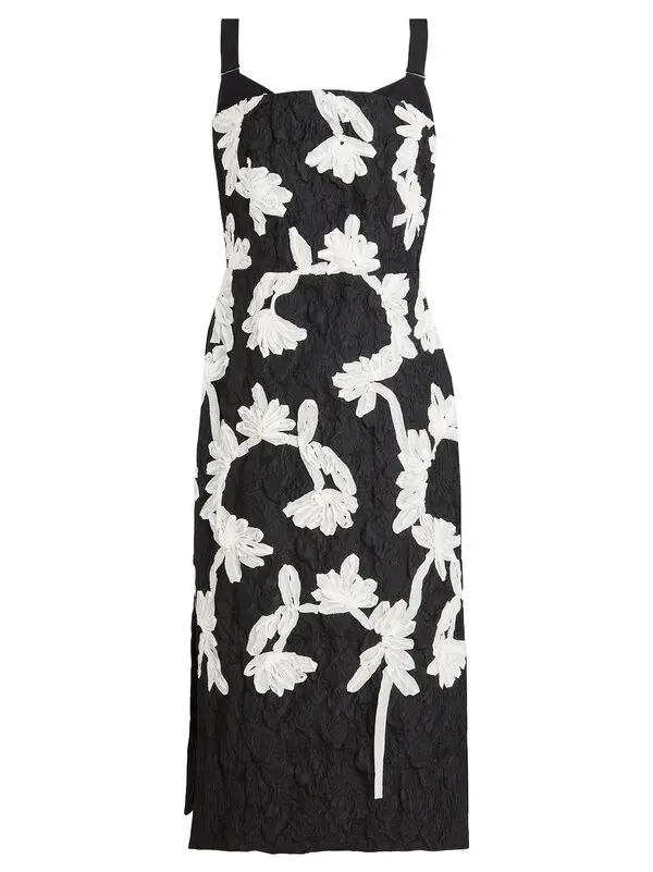 Erdem Floral-appliquéd Cloqué Midi Dress - Black