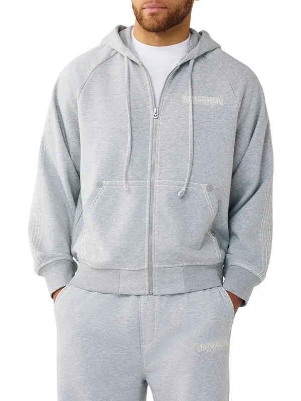 True Religion Super T Boxy Zip-up Hoodie - Heather Grey