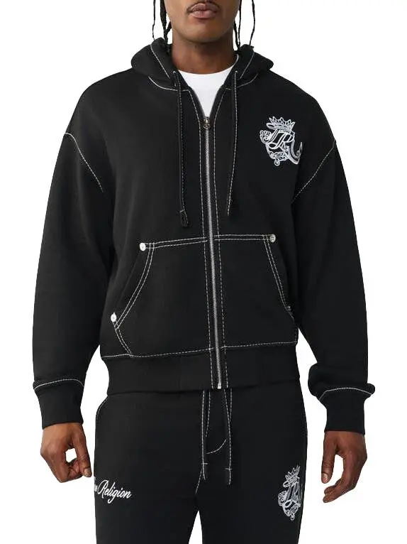 True Religion Crest Big T Boxy Zip-up Hoodie - Jet Black