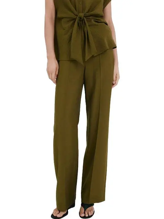 Mango Mid-rise Straight Leg Trousers - Green