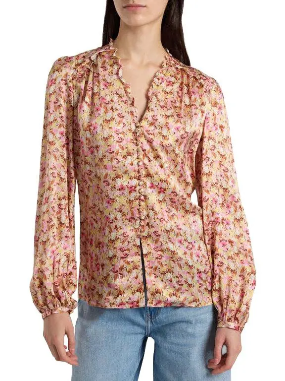 Santorelli Floral Silk Blend Blaine Blouse - Sweet Pink