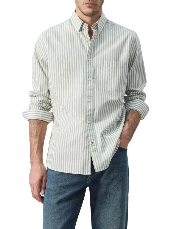 Mango Regular Fit Stripe Button-up Shirt - Pastel Green