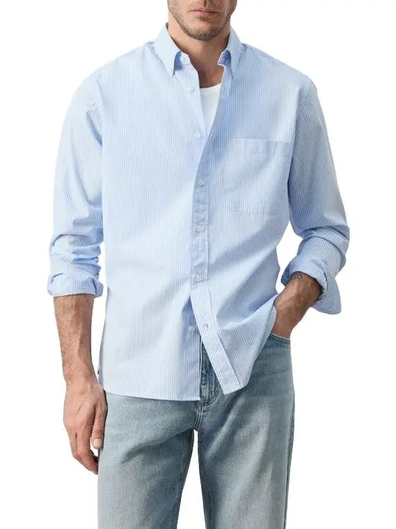 Mango Regular Fit Stripe Button-up Shirt - Sky Blue