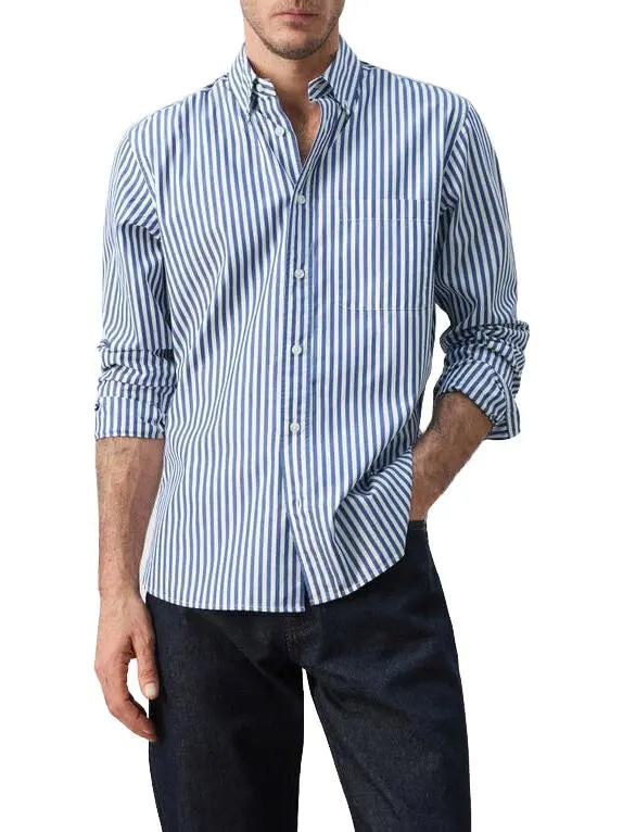 Mango Regular Fit Stripe Button-up Shirt - Vibrant Blue