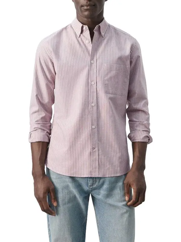 Mango Regular Fit Stripe Button-down Shirt - Cherry