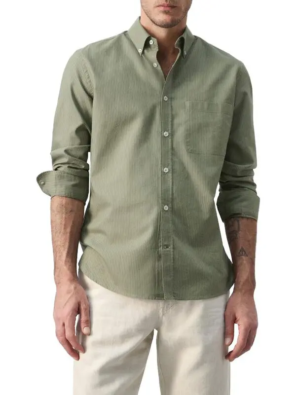 Mango Regular Fit Stripe Button-down Shirt - Green