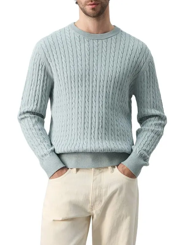 Mango Crewneck Cable Stitch Sweater - Aqua Blue