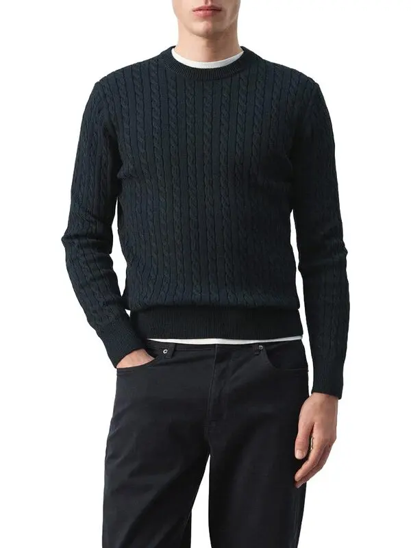 Mango Crewneck Cable Stitch Sweater - Night Blue