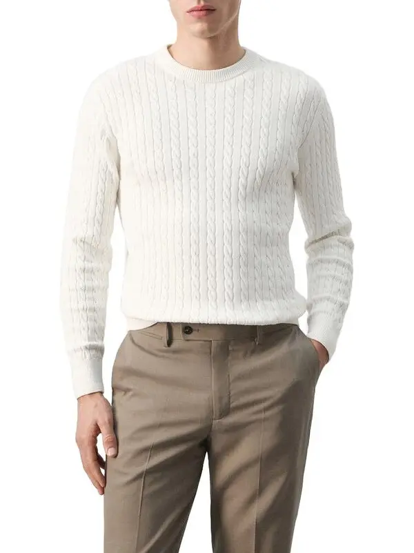 Mango Crewneck Cable Stitch Sweater - Off White