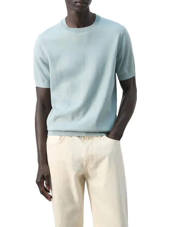 Mango Fine Knit Cotton T-shirt - Aqua Green
